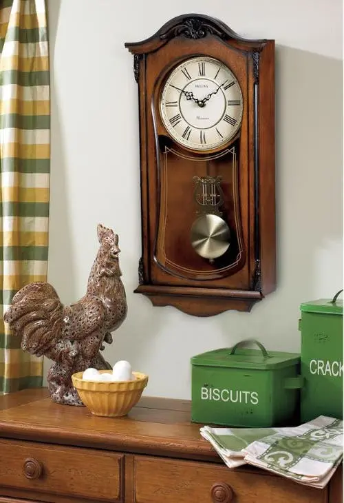 BULOVA CLOCKS Cranbrook Wall Mount Analog Wooden Chiming