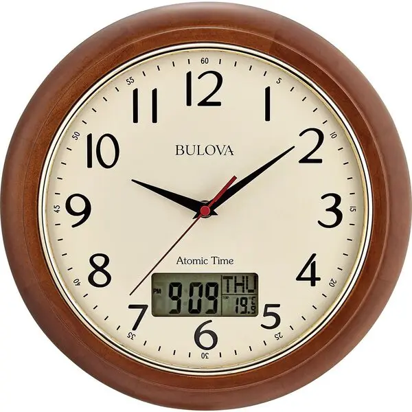 BULOVA CLOCKS Dual Time Wood Wall Clock - Brown