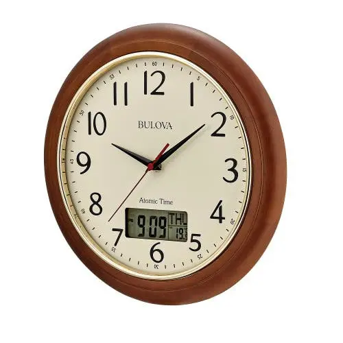BULOVA CLOCKS Dual Time Wood Wall Clock