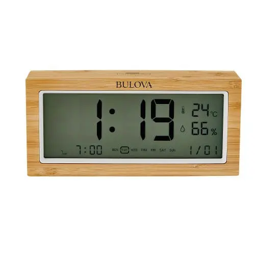 BULOVA CLOCKS The Brookside Lcd Alarm Table Clock - Natural
