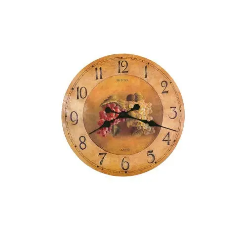 BULOVA CLOCKS Antique Style Fruit Pattern Dial 18" Diameter Wall Clock - Brown