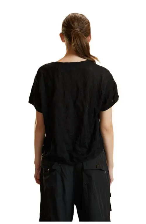 Cynthia Rowley Crinkle Knit Short Sleeve Top - Black