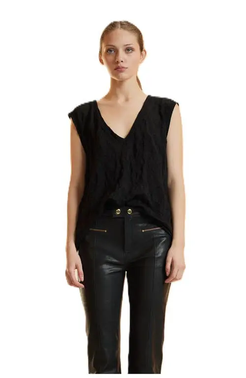Cynthia Rowley Crinkle Knit Sleeveless Top - Black