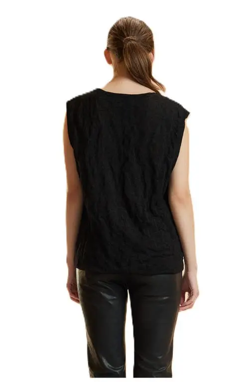 Cynthia Rowley Crinkle Knit Sleeveless Top - Black