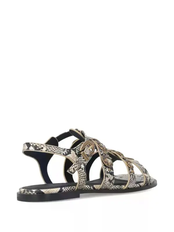 Pinko Flat Leather Sandals With Python Print And Studs - Neutrals