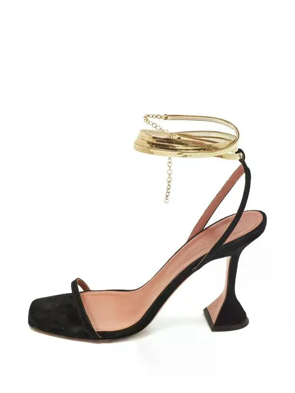Amina Muaddi Suede Flared Heel Sandals