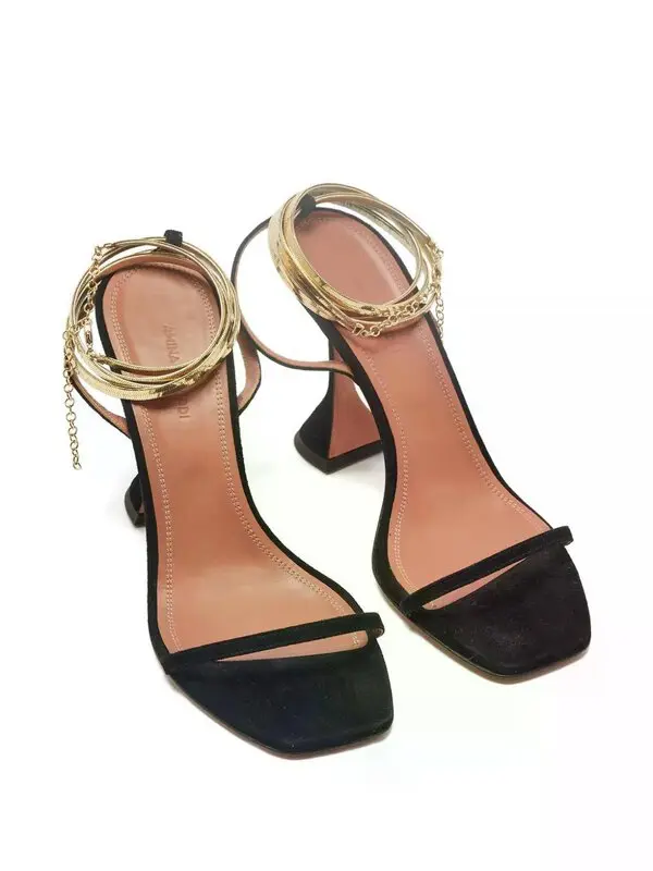 Amina Muaddi Suede Flared Heel Sandals