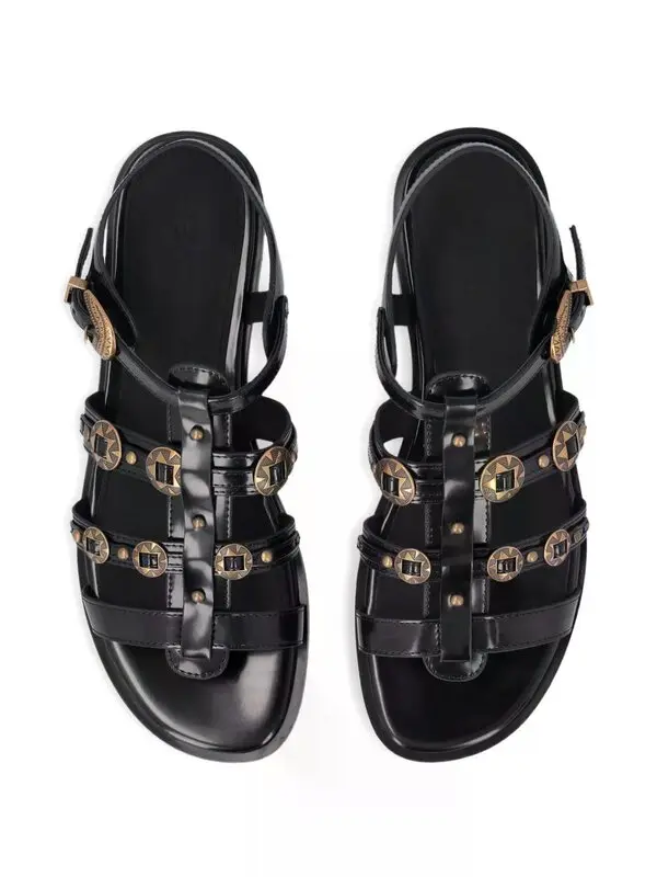 Pinko Studded Leather-effect Flat Sandals With Ankle Strap