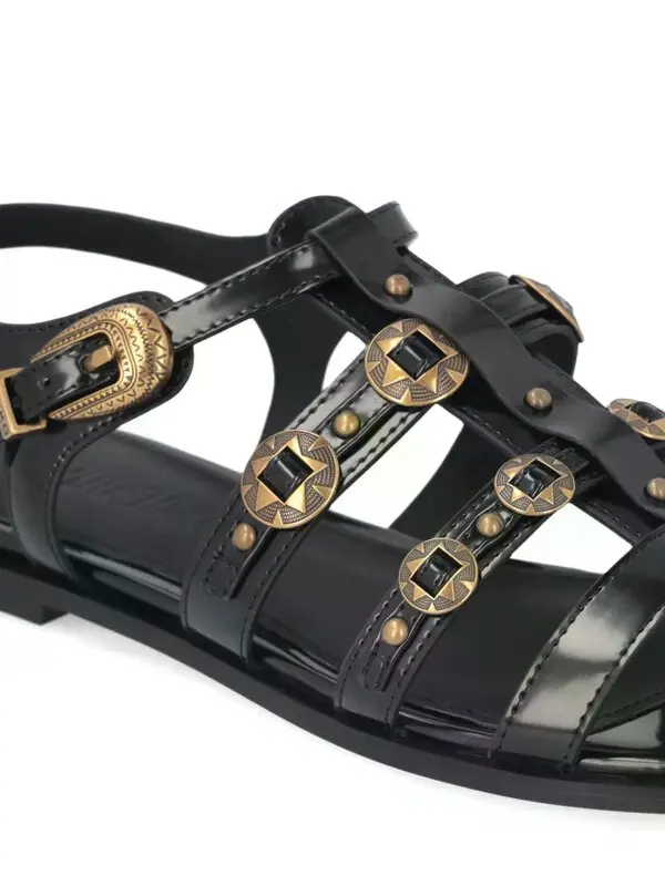 Pinko Studded Leather-effect Flat Sandals With Ankle Strap