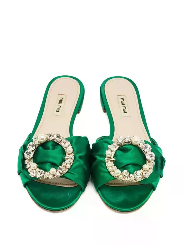 Miu Miu Satin Crystal-embellished Flat Sandals