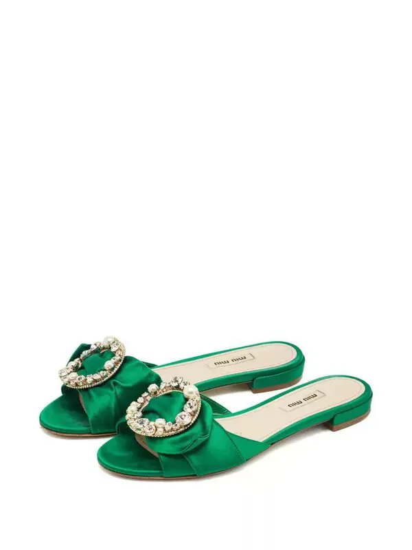 Miu Miu Satin Crystal-embellished Flat Sandals