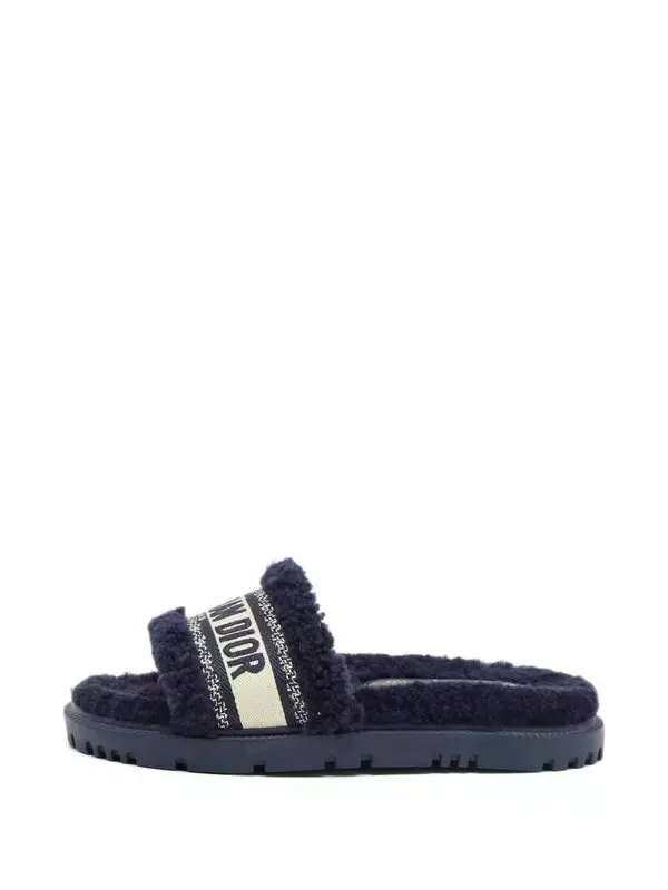 Dior Dway Embroidery Shearling Flat Sandals - Blue