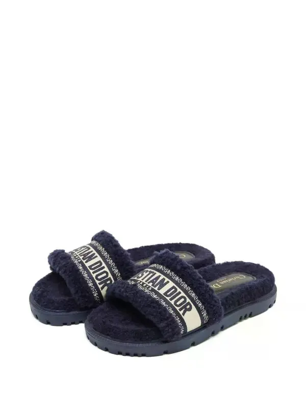 Dior Dway Embroidery Shearling Flat Sandals - Blue