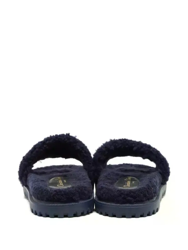Dior Dway Embroidery Shearling Flat Sandals - Blue