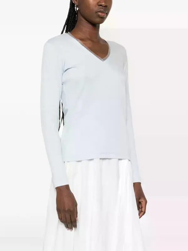 Fabiana Filippi Long-sleeved V-neck Sweater - Blue