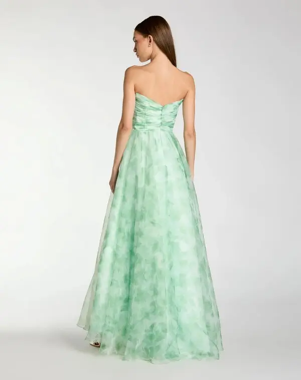ieena for mac duggal green dress Mac Duggal Women's Strapless Satin A Line Midi Dress With 3D Flower - Green - Size 10