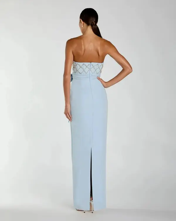 Mac Duggal Strapless Embellished Crepe Gown With Bow - Blue