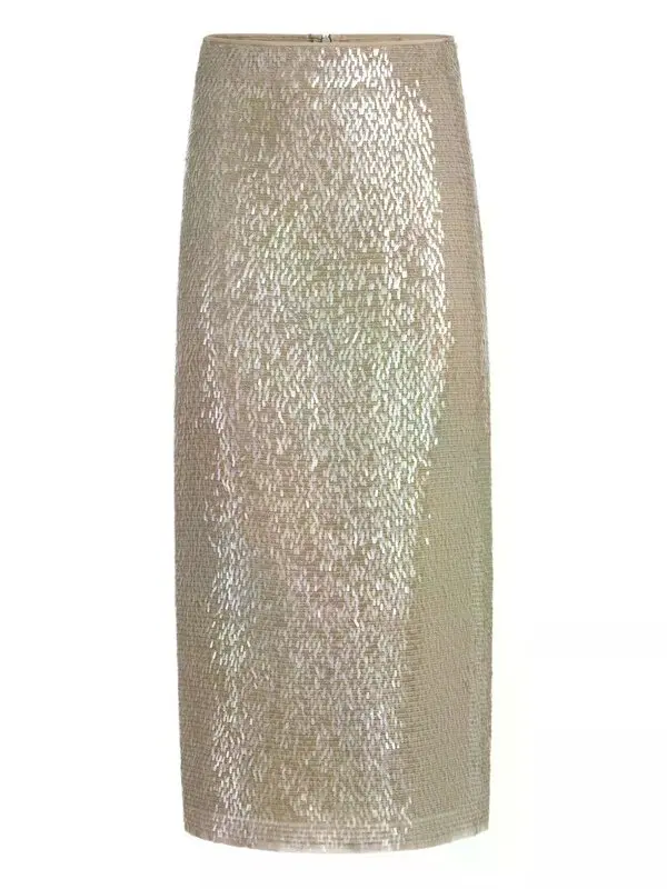Brunello Cucinelli Midi Sequined Silk Skirt - Neutrals