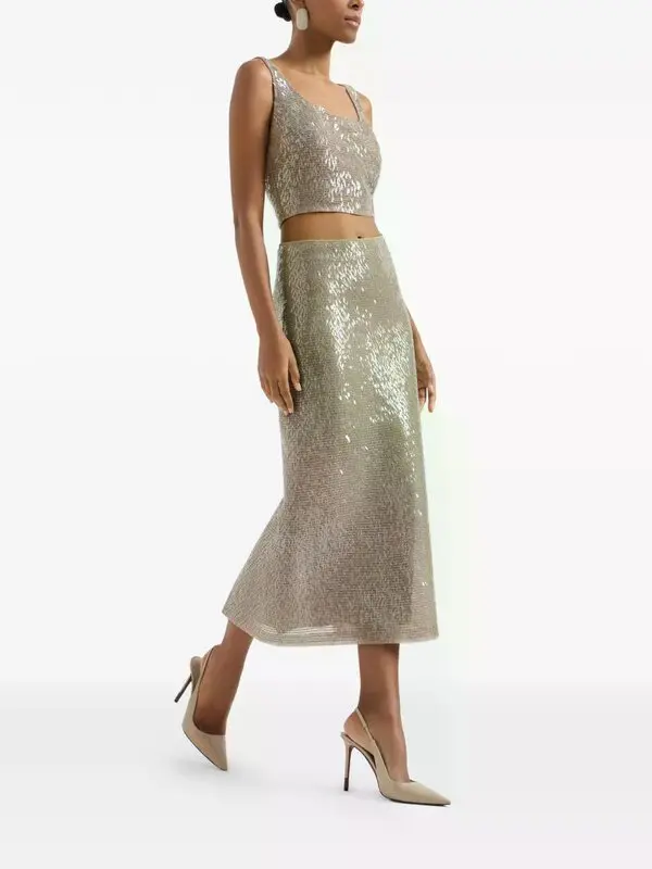 Brunello Cucinelli Midi Sequined Silk Skirt - Neutrals