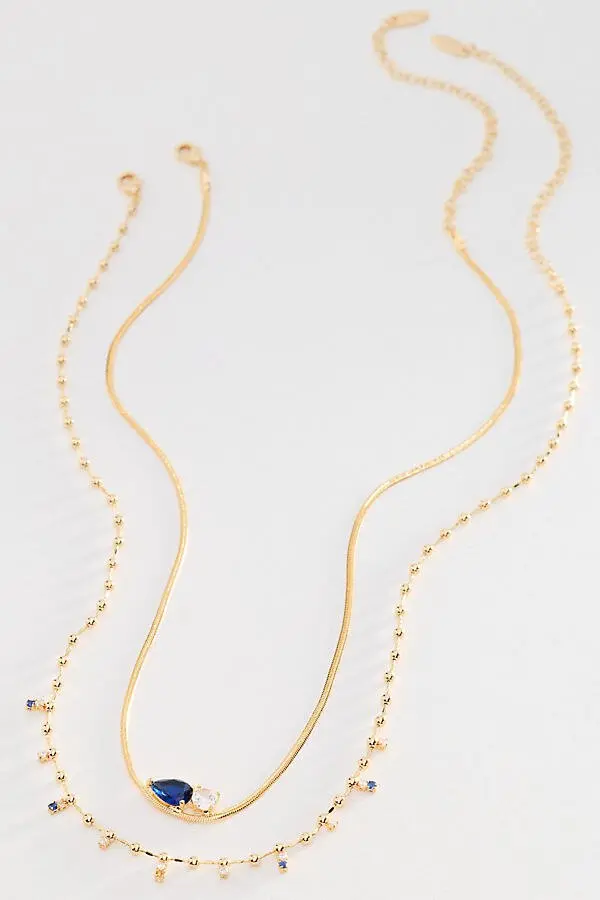 Anthropologie Set Of Two Layered Necklaces - Sapphire