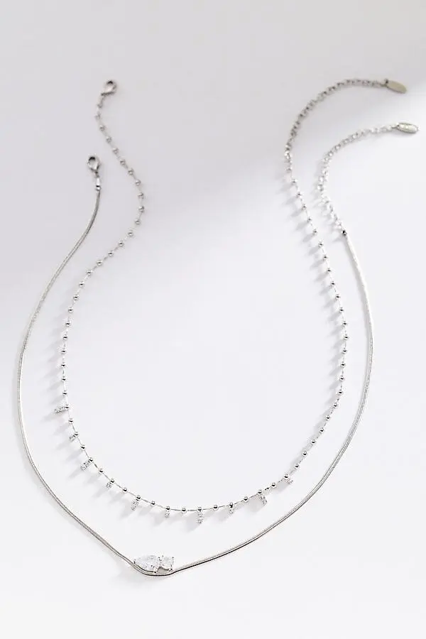 Anthropologie Set Of Two Layered Necklaces - Silver