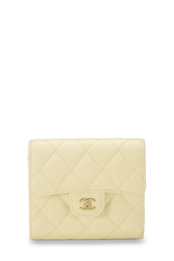 Chanel Caviar Classic Flap Compact Wallet - Yellow