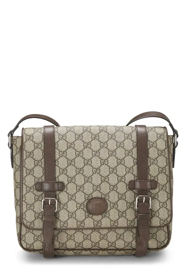 Gucci Gg Supreme Buckle Flap Messenger - Brown