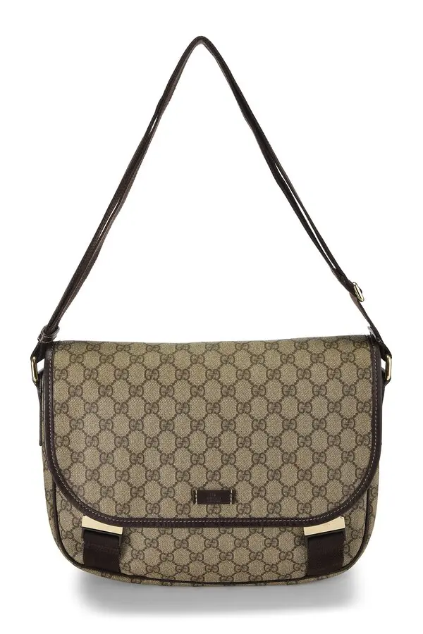 Gucci Gg Supreme Buckle Flap Messenger - Brown