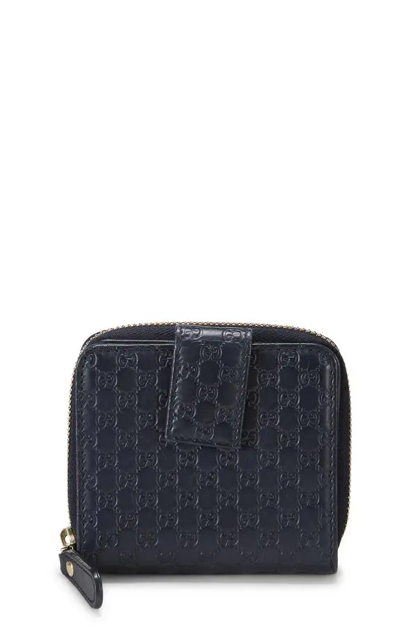 Gucci Ssima French Compact Zip Wallet - Navy