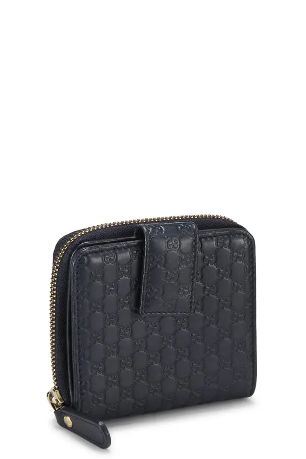 Gucci Ssima French Compact Zip Wallet - Navy