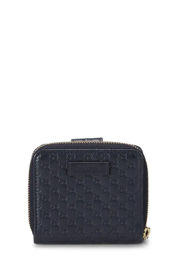 Gucci Ssima French Compact Zip Wallet - Navy