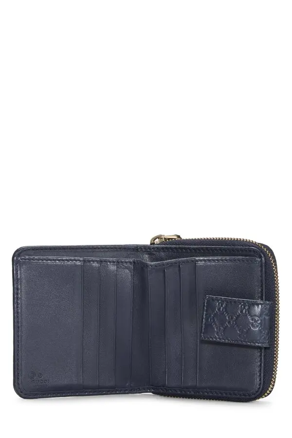 Gucci Ssima French Compact Zip Wallet - Navy