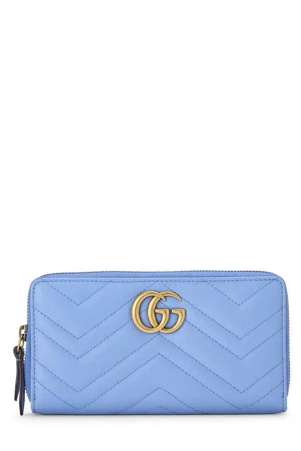 Gucci Chevron Gg Marmont Zip Wallet - Blue