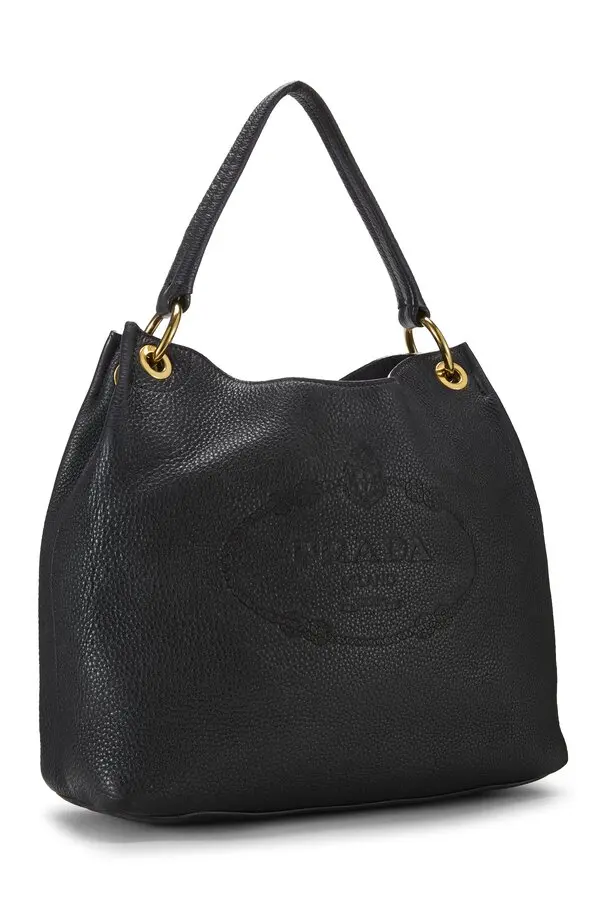 Prada Vitello Daino Embossed Logo Hobo