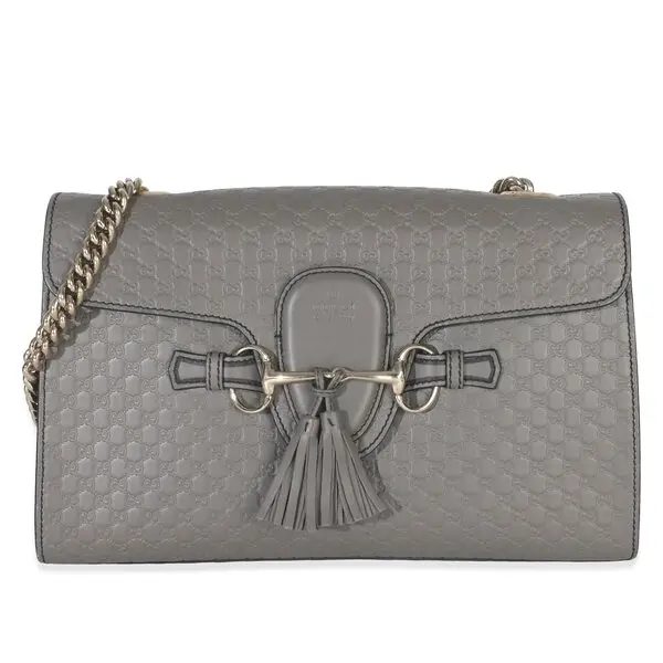 Gucci Ssima Leather Chain Shoulder Bag - Gray