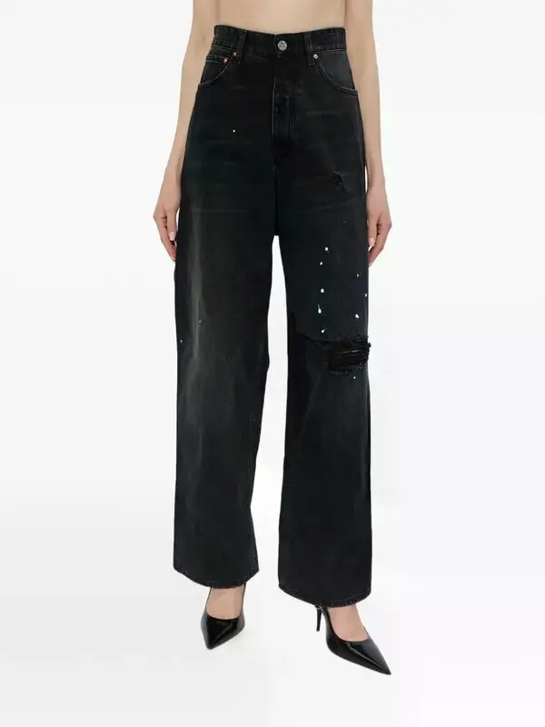 Vetements Paint Splatter Distressed Jeans - Black