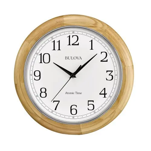 BULOVA CLOCKS Atomic Time Analog Quartz Wall Clock - Beige