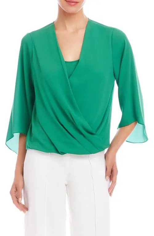 Karen Kane Drape Crossover Crepe Top - Green