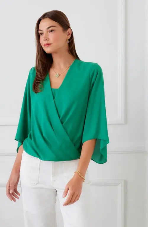 Karen Kane Drape Crossover Crepe Top - Green