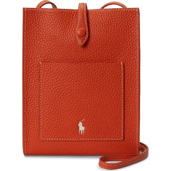 Polo Ralph Lauren Leather Phone Crossbody Bag - Sunset Orange