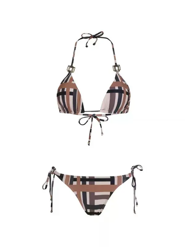 AMIR SLAMA Plaid Tie Bikini Set - Neutrals