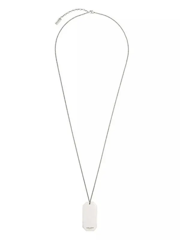 Saint Laurent Logo Tag Necklace - Silver