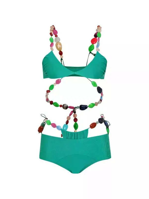 AMIR SLAMA Beaded Detail Bikini Set - Green