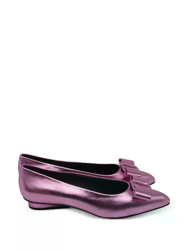 FERRAGAMO Bow Metallic Ballet Flats