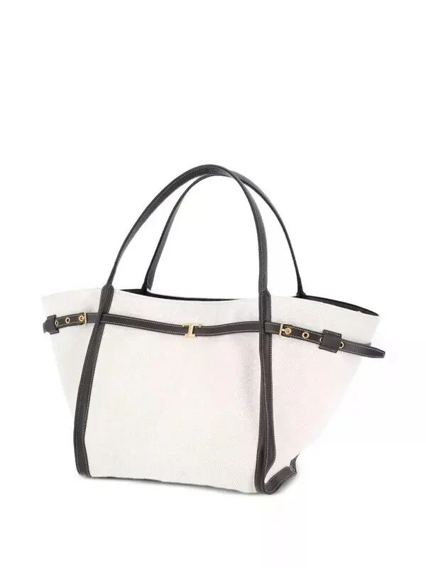 TOD'S T-signature Shopping Bag In Canvas And Leather - Neutrals