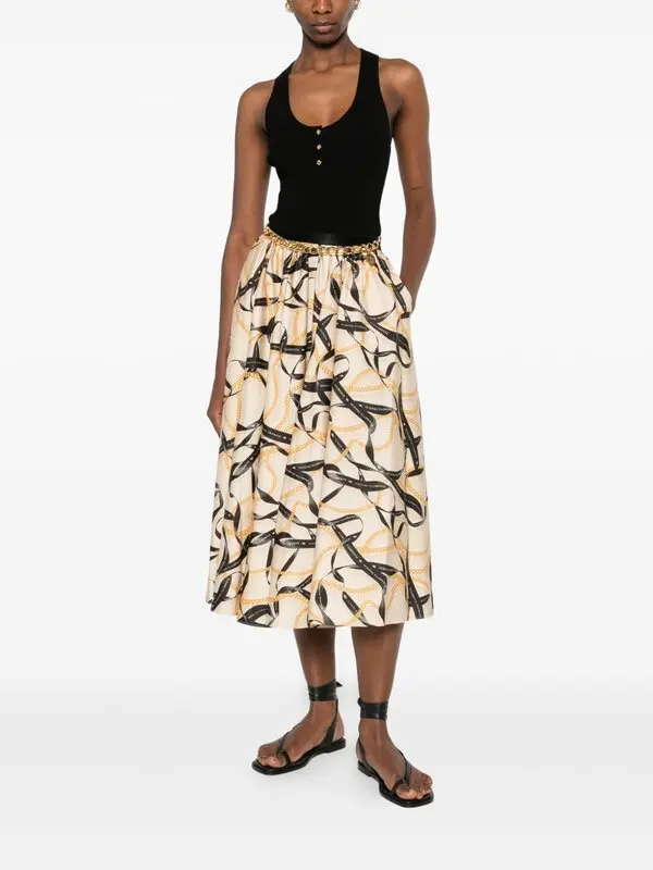 Elisabetta Franchi Printed Midi Skirt - Beige