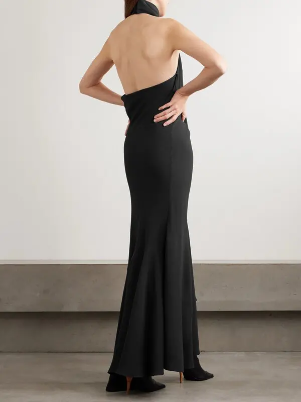 Alaïa Open-back Asymmetric Ribbed Wool Maxi Dress - Black