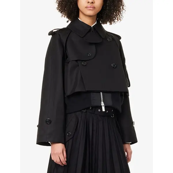 Sacai Internal-vest Cropped Cotton-blend Jacket