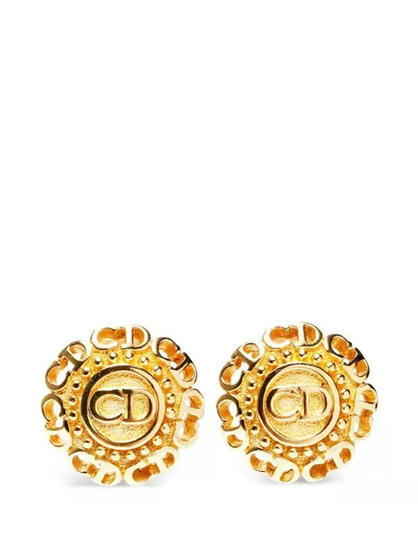 Dior 1980-1990 Logo Clip-on Earrings - Gold