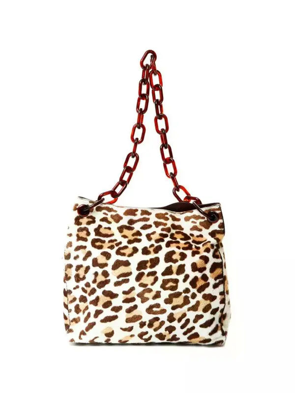 Prada 2000s Leopard-pattern Calf Hair Shoulder Bag